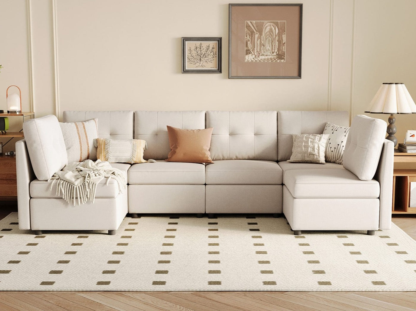 6 Seater Modular Sofa Beige, Dark Gray, Light Gray - LINSY HOME