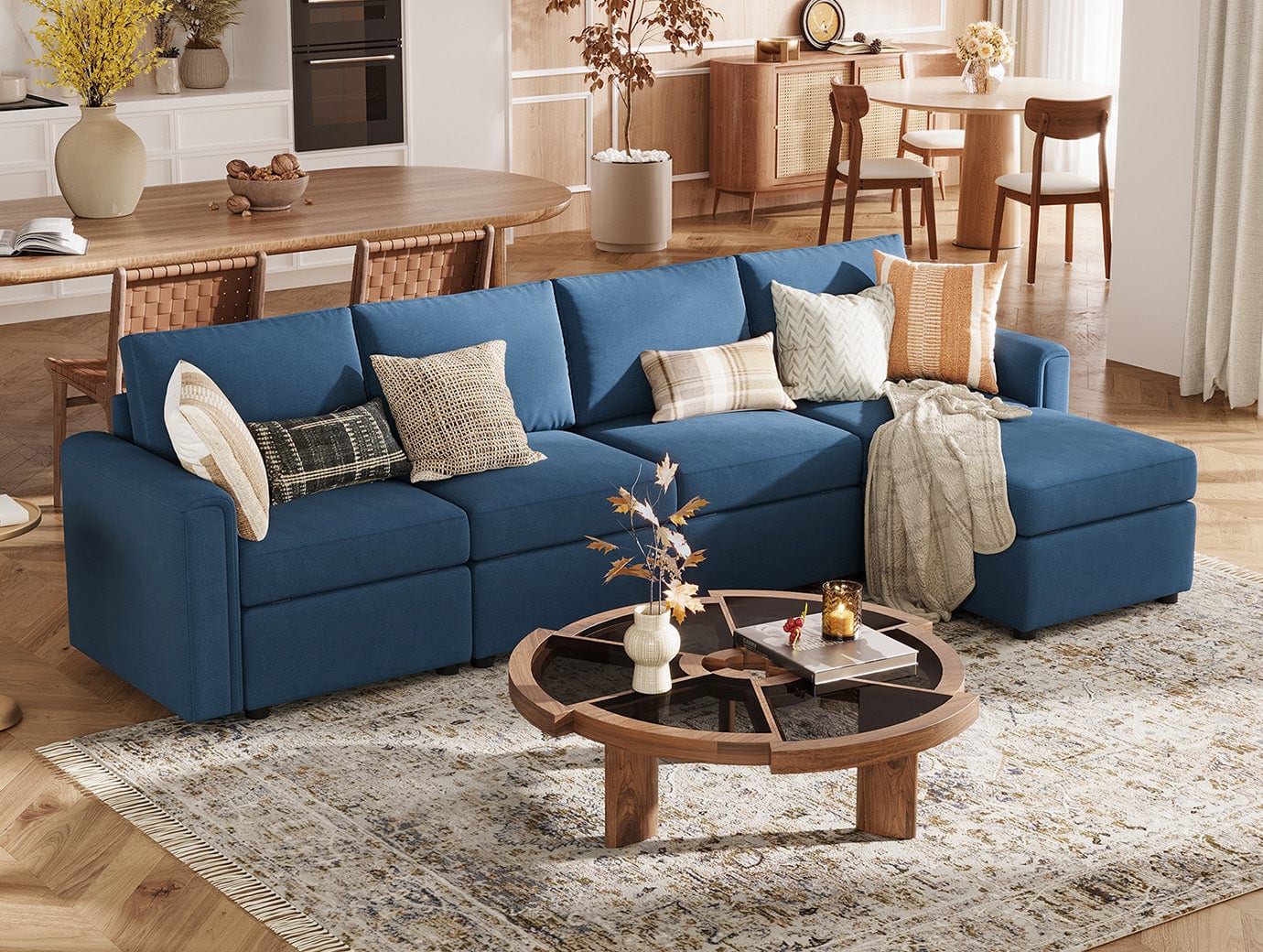 L shaped couch and ottoman store